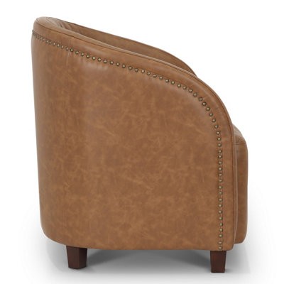Tub Chair Armchair Club Chair in Brown Faux Leather
