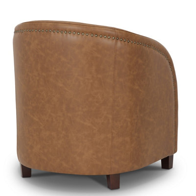 Tub Chair Armchair Club Chair in Brown Faux Leather