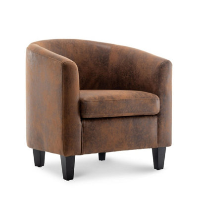 Tub Chair Armchair Club Chair in Brown Suede Faux Leather Fabric