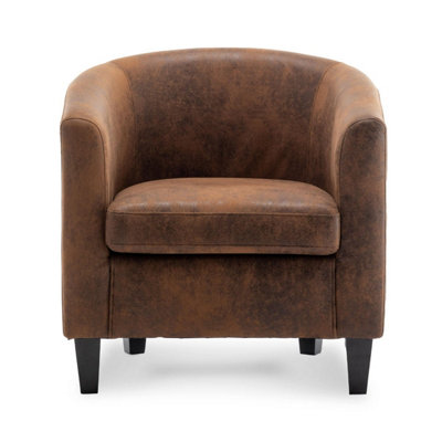Tub Chair Armchair Club Chair in Brown Suede Faux Leather Fabric