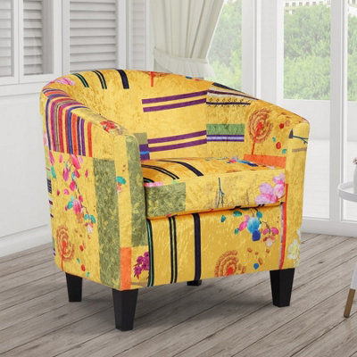 Tub Chair Armchair Club Chair in Gold Patchwork Fabric