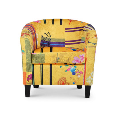 Tub Chair Armchair Club Chair in Gold Patchwork Fabric