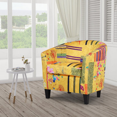 Tub Chair Armchair Club Chair in Gold Patchwork Fabric