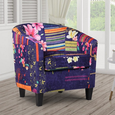 Tub Chair Armchair Club Chair in Purple Patchwork Fabric