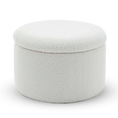 Tub Chair Armchair Club Chair with Ottoman in White Teddy Boucle Fabric