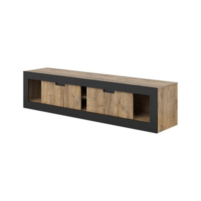 Tudor TV Sliding Door Cabinet 180cm - Oak Sandal & Black Media Unit ...