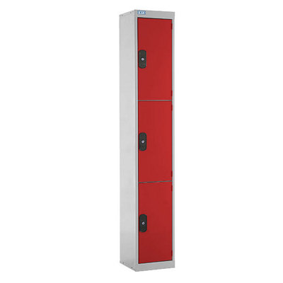TUFF Lockers - 3 Compartment - H1800 x W300 x D450mm - Red