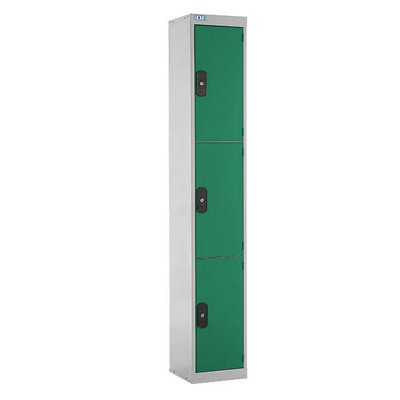 TUFF Lockers - 3 Compartment - H1800 x W380 x D380mm - Green