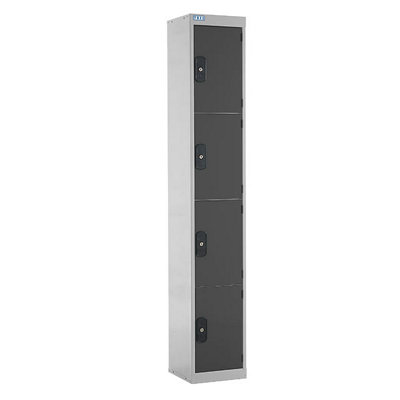 TUFF Lockers - 4 Compartment - H1800 x W300 x D300mm - Dark Grey