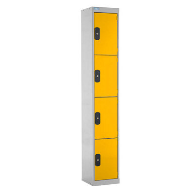 TUFF Lockers - 4 Compartment - H1800 x W300 x D450mm - Yellow