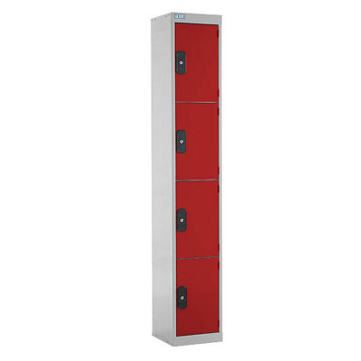 TUFF Lockers - 4 Compartment - H1800 x W380 x D380mm - Red