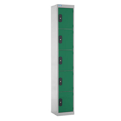 TUFF Lockers - 5 Compartment - H1800 x W300 x D300mm - Green | DIY at B&Q