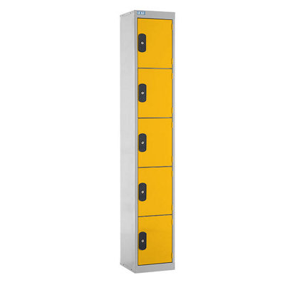 TUFF Lockers - 5 Compartment - H1800 x W300 x D450mm - Yellow