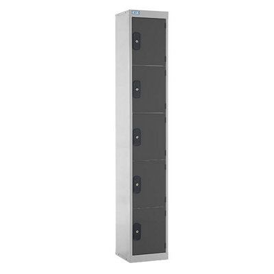 TUFF Lockers - 5 Compartment - H1800 x W380 x D380mm - Dark Grey