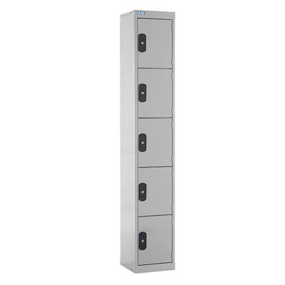TUFF Lockers - 5 Compartment - H1800 x W380 x D380mm - Light Grey