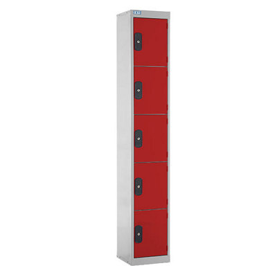 TUFF Lockers - 5 Compartment - H1800 x W380 x D380mm - Red