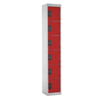 TUFF Lockers - 6 Compartment - H1800 x W300 x D300mm - Red