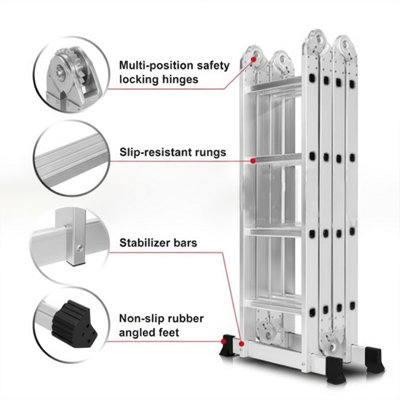 Tuff Mate 12-in-1 Multi-Purpose Aluminium Ladder - 4-Section Folding ...