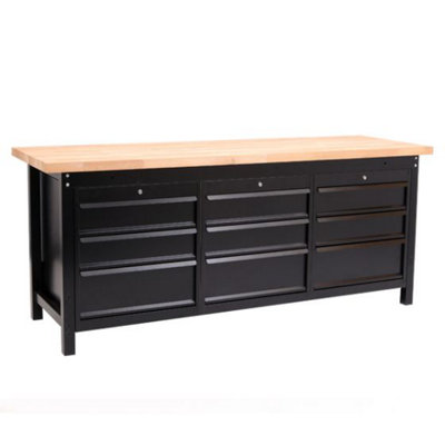 TUFF Premium Black Workbench - W2000 x D650mm with - 3 x 3 Drawer Units