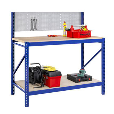 TUFF Workbench - H145/100 x W150 x D60cm, Blue - Chipboard Shelf