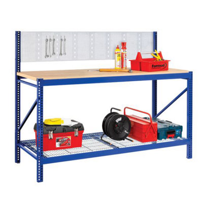 TUFF Workbench - H145/100 x W190 x D60cm, Blue - Wire Mesh Lower Shelf