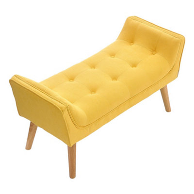 Tufted Fabric Bed Bench Upholstered Footstool Bench with Wooden Legs ...