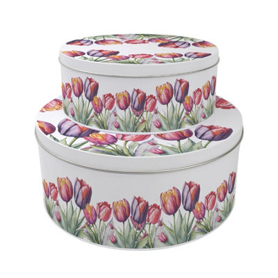 Tulips Set of 2 Cake Tins Gift - Nesting Round Large & Medium Metal ...