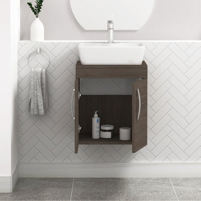 Turin 500mm Wall Hung Vanity Unit 2 Door Grey Elm & Countertop Basin - Cube