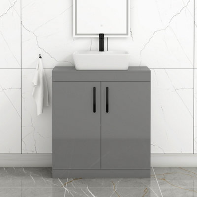 Turin 800mm Floor Standing Vanity Unit 2 Door Indigo Grey Gloss ...