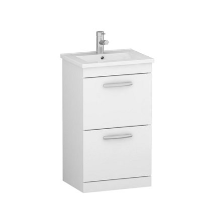 Turin Gloss White 500mm Floor Standing Vanity Unit 2 Drawer with ...