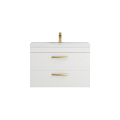 Turin Gloss White 800mm Wall Hung Vanity Unit 2 Drawer with Mid-Edge ...