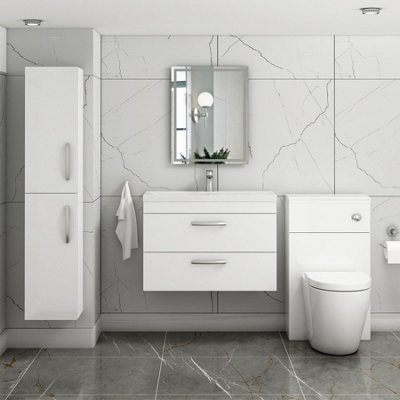 Turin Gloss White 800mm Wall Hung Vanity Unit 2 Drawer with Mid-Edge ...