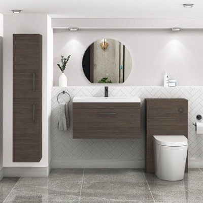 Turin Grey Elm 800mm Wall Hung Vanity Unit 1 Drawer with Mid-Edge Basin ...