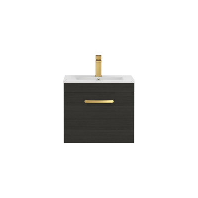 Turin Hale Black 500mm Wall Hung Vanity Unit 1 Drawer with Minimalist ...