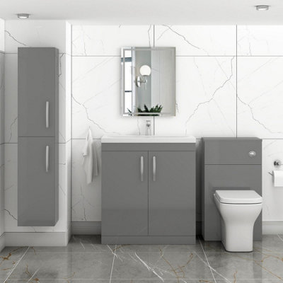 Turin Indigo Grey Gloss 800mm Floor Standing Vanity Unit 2 Door with ...