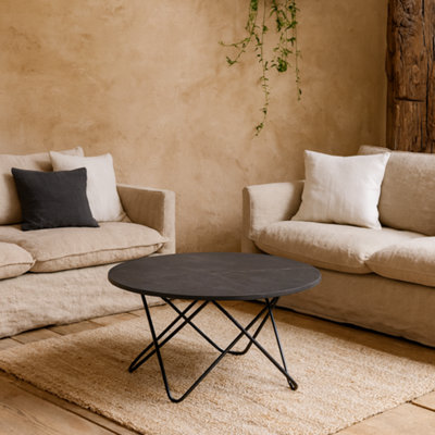 Turin Round Coffee Table Black Marble Effect Top & Geometric Steel Base