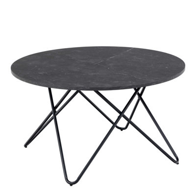 Turin Round Coffee Table Black Marble Effect Top & Geometric Steel Base