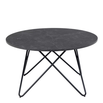 Turin Round Coffee Table Black Marble Effect Top & Geometric Steel Base