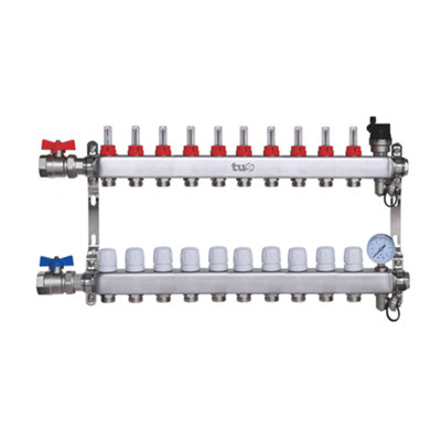 TUS 10 Port UFH Manifold - PG, AAV, BV included
