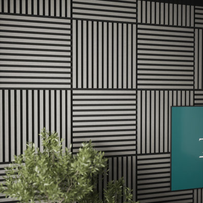 Tuscan Misty Grey Acoustic Square Wall Tiles Wrapped Slat PVC - 4 Pack ...
