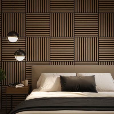 Tuscan Natural Oak Acoustic Square Wall Tiles Wrapped Slat PVC - 4 Pack ...