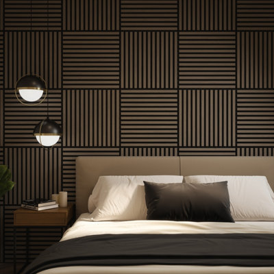 Tuscan Smoked Grey Acoustic Square Wall Tiles Wrapped Slat PVC - 4 Pack ...