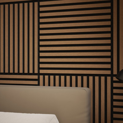 Tuscan Smoked Oak Acoustic Square Wall Tiles Wrapped Slat PVC - 4 Pack ...