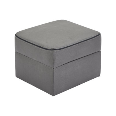 Tuscany Storage Footstool In Light Grey Fabric With Black Piping