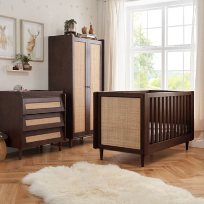 Tutti Bambini Japandi 4 Piece Nursery Set - Walnut & Oak Finish, Cot ...