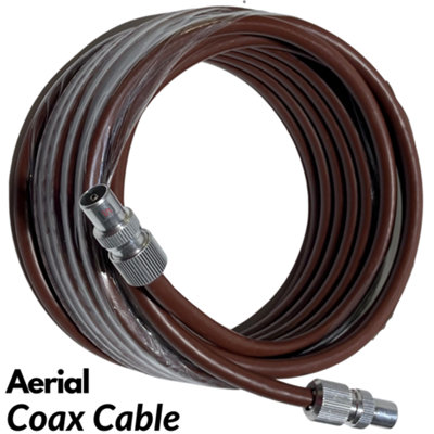 Tv Aerial Coax Cable RF Lead Male Plug to Plug with Coupler Brown 10 Metres