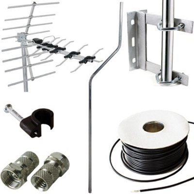 TV Aerial Install/Mounting Kit Coax Cable Cranked Mast Pole Bracket ...
