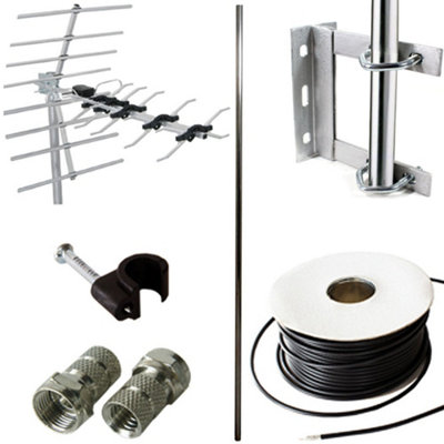TV Aerial Install Mounting Kit Coaxial Coax Cable 6ft Mast Pole Bracket ...