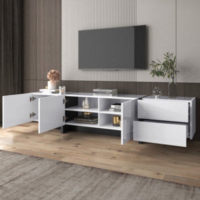 TV Cabinet with Doors and Drawers Doors with Shelves Low Panel White