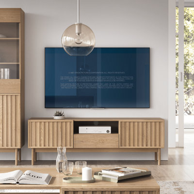 TV Stand with Storage Modern Cabinet 160cm Slatted Ribbed Fluted ...